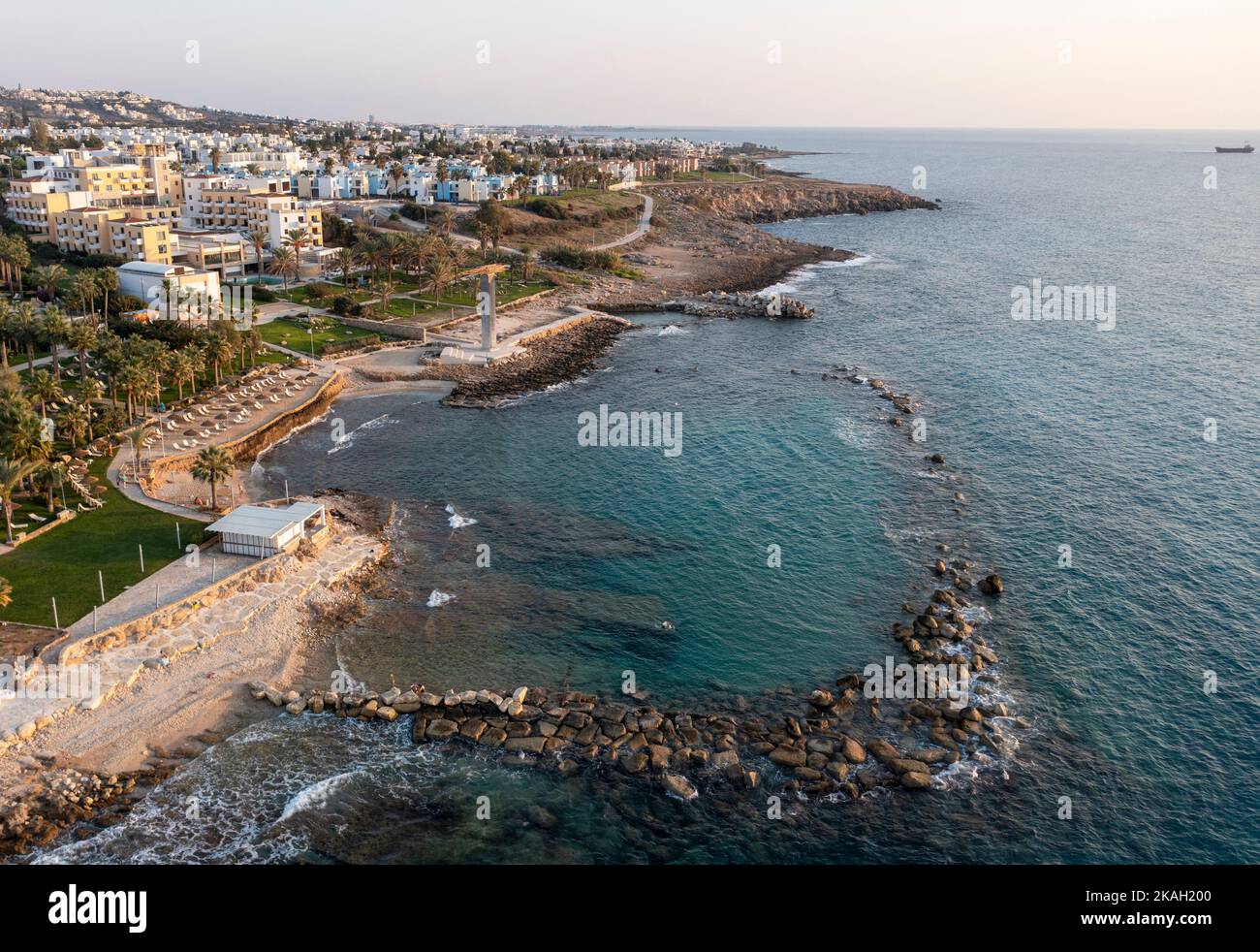 Aerial view of the coastline at St Georges Bay Chloraka and the St ...