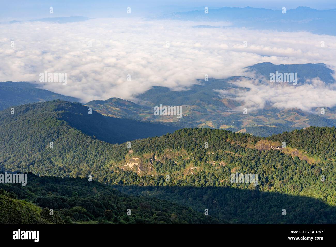 Beautiful landscape view of northern mountain ranges of Thailand seen ...