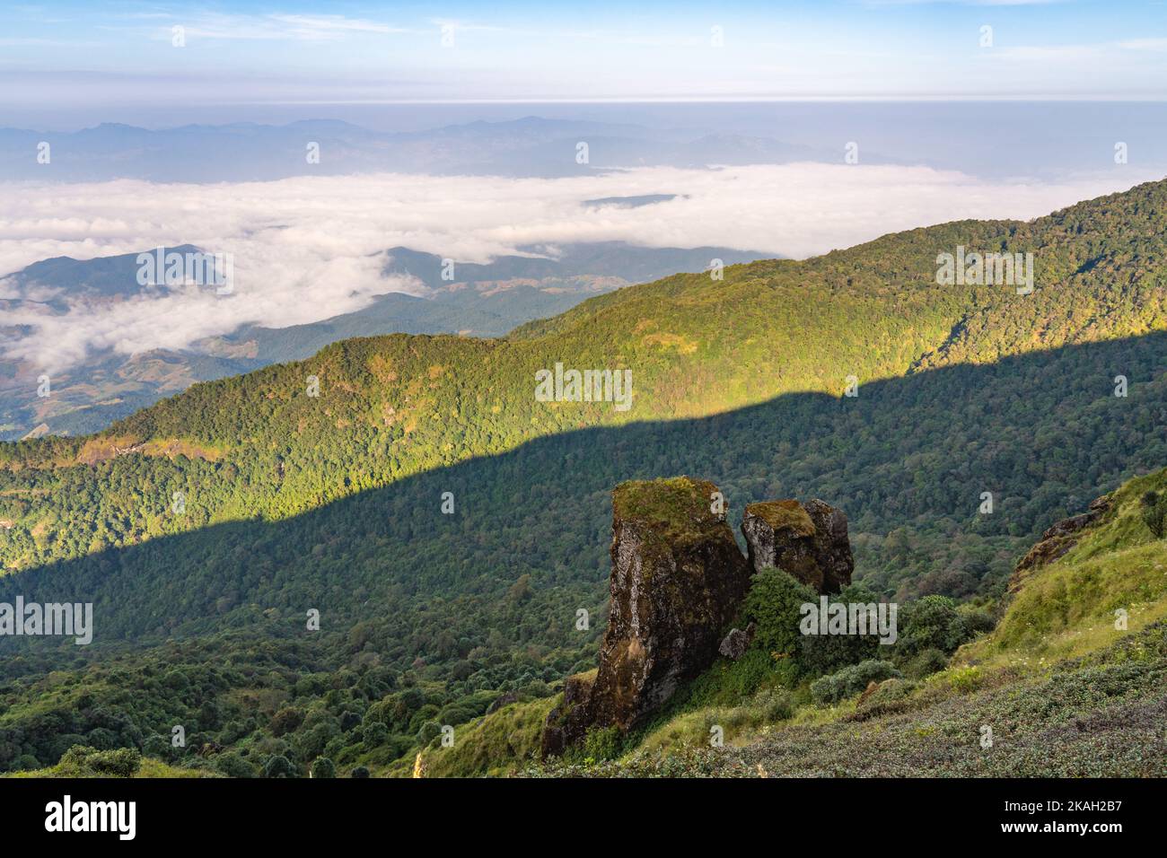 Beautiful landscape view of northern mountain ranges of Thailand seen ...