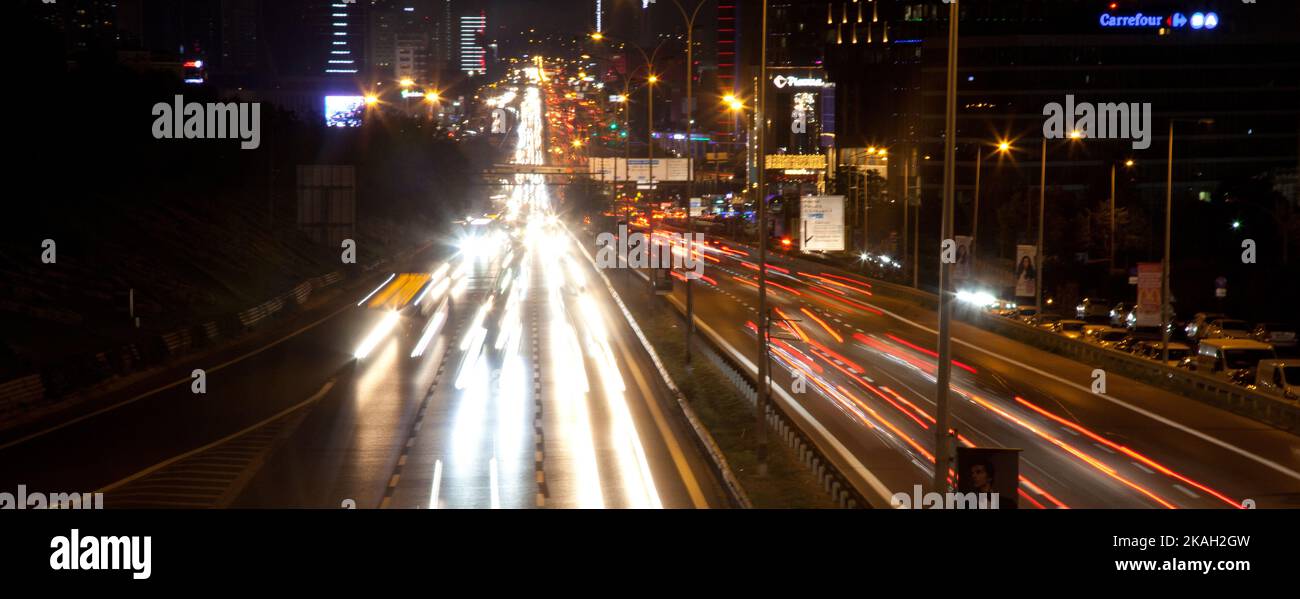 Istanbul Turkey D 100 highway Maltepe Esenkent stop congested evening ...