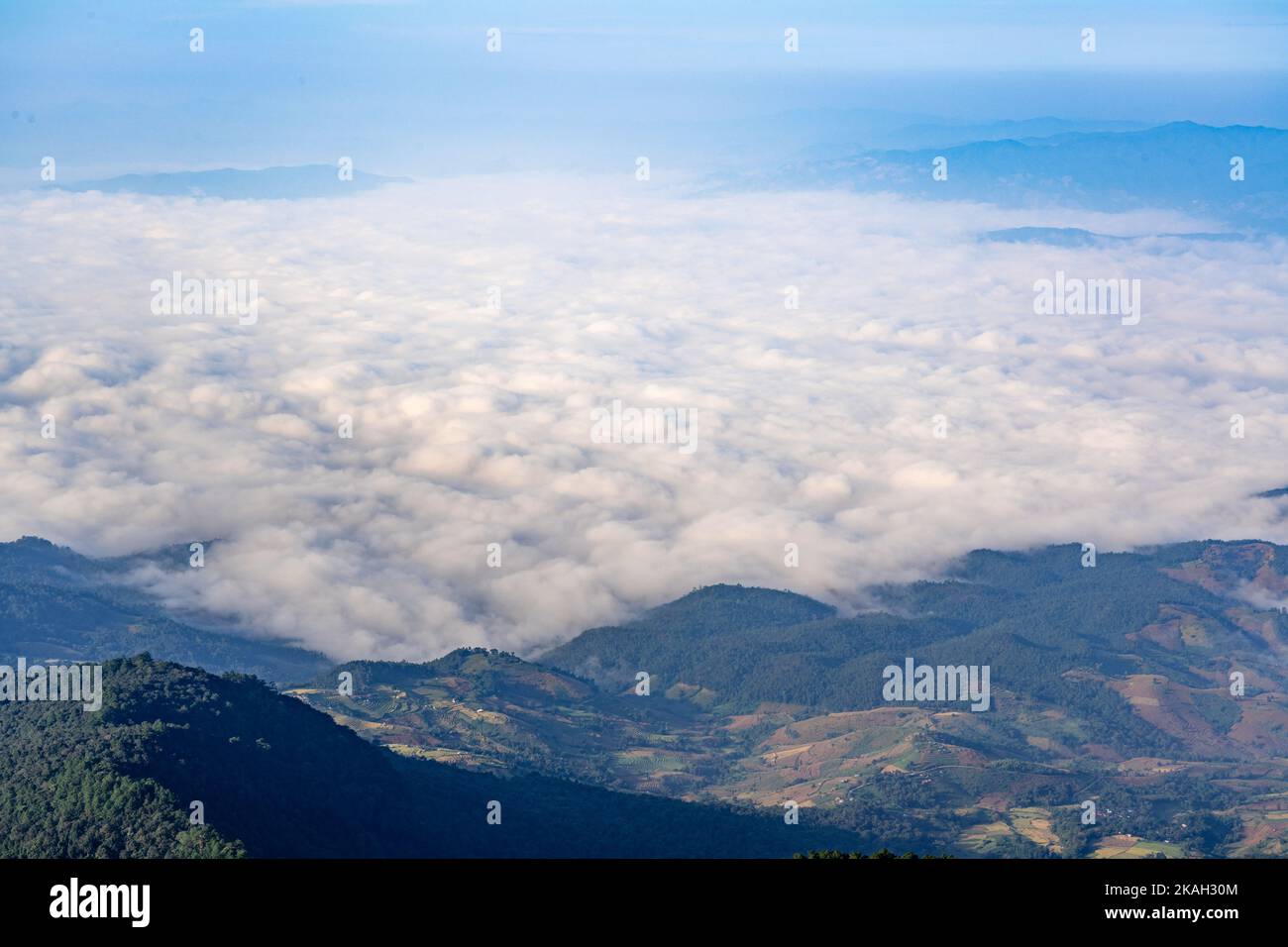 Beautiful landscape view of northern mountain ranges of Thailand seen ...