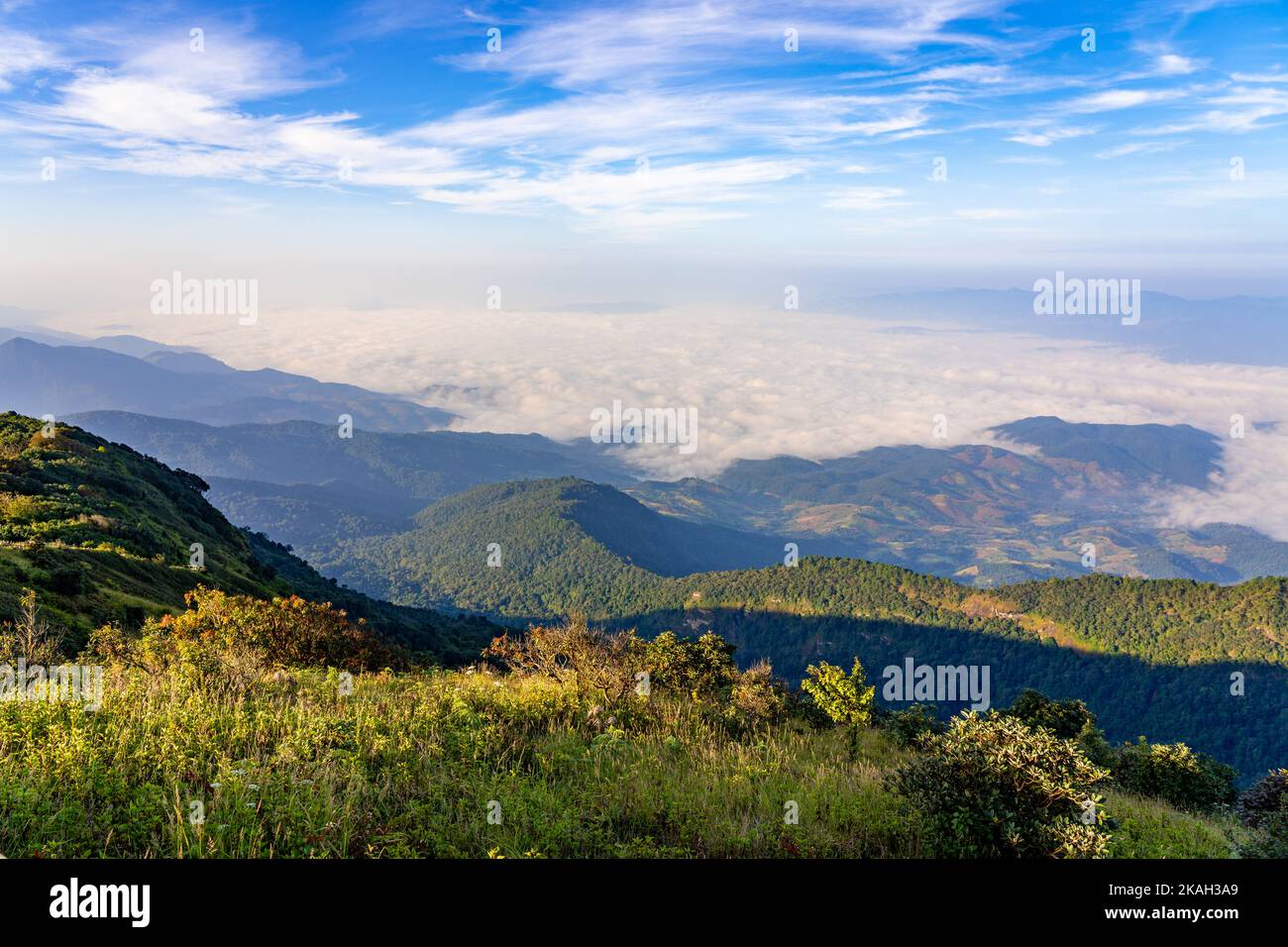 Beautiful landscape view of northern mountain ranges of Thailand seen ...