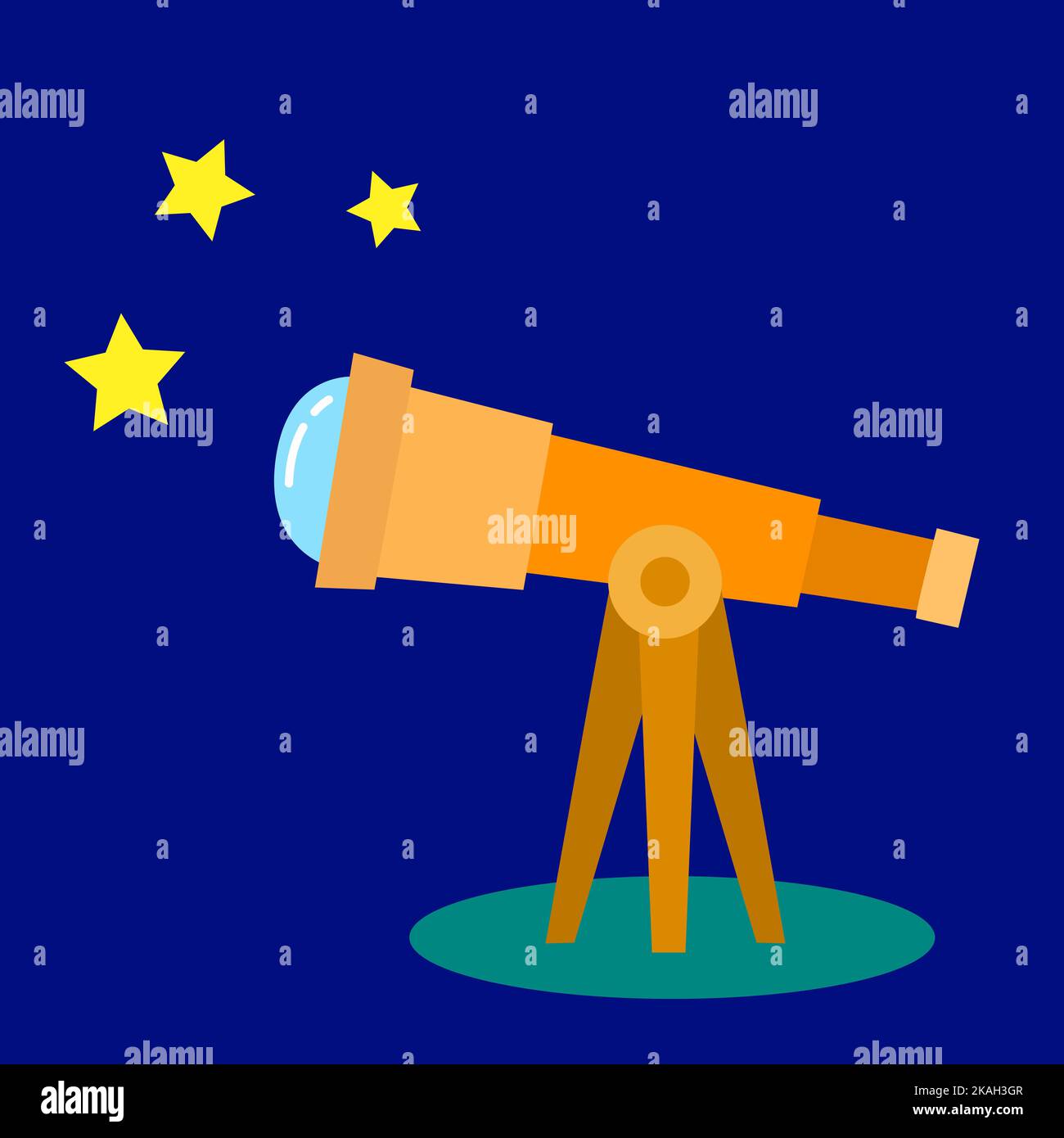 Vector illustration of telescope in a cartoon style isolated on dark ...