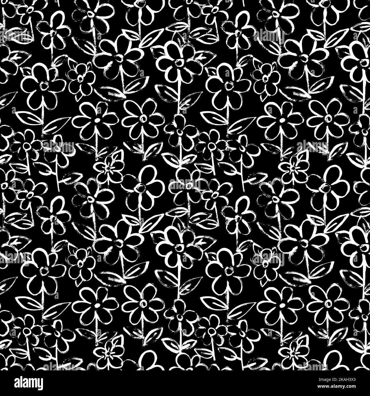 Dry Brush Flower Seamless Pattern. Hand Drawn Artwork Background Stock ...