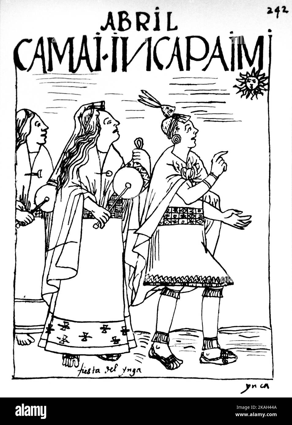 242. April inca festival.The Inca and three wives.by Felipe Guamán Poma ...