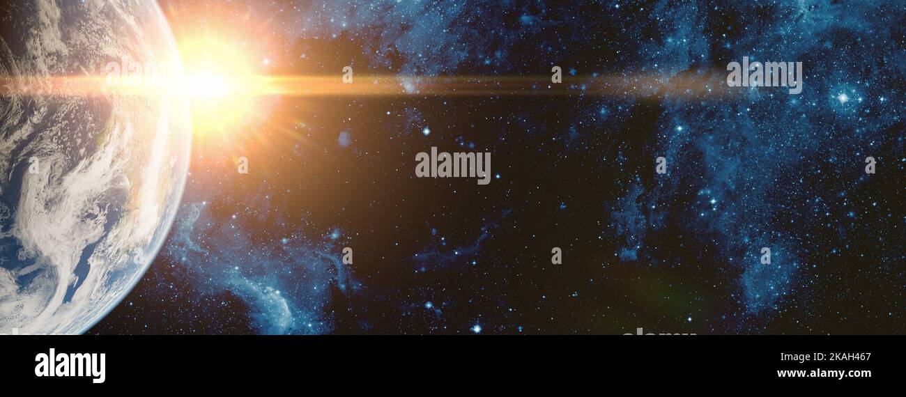 Planet Earth globe view from space. Earth surface, sun and world map as ...