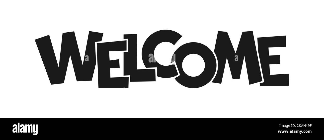 Welcome black banner header. Flat inscription lettering sign for ...