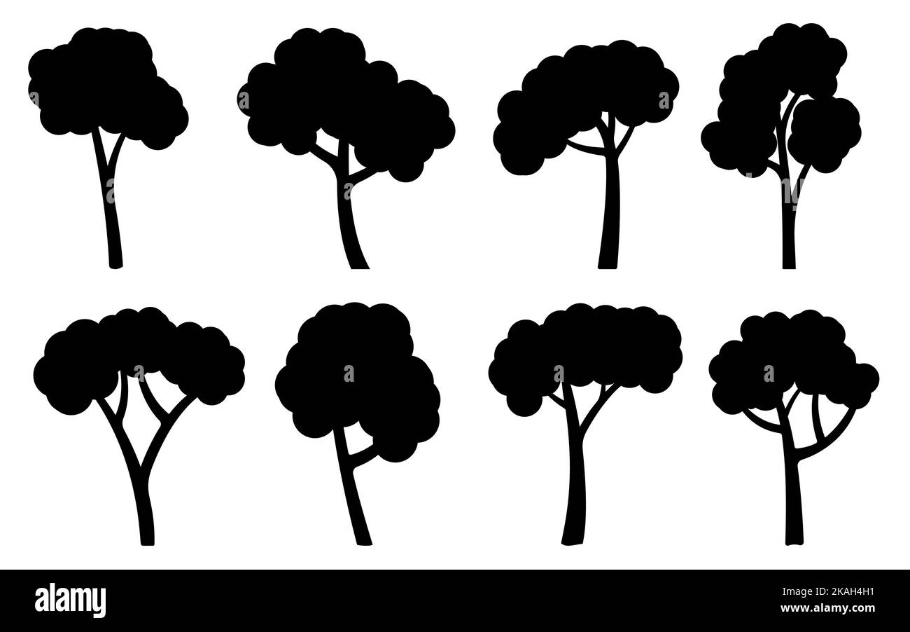 Tree contour set. Forest foliage landscape floral outdoor flat element ...