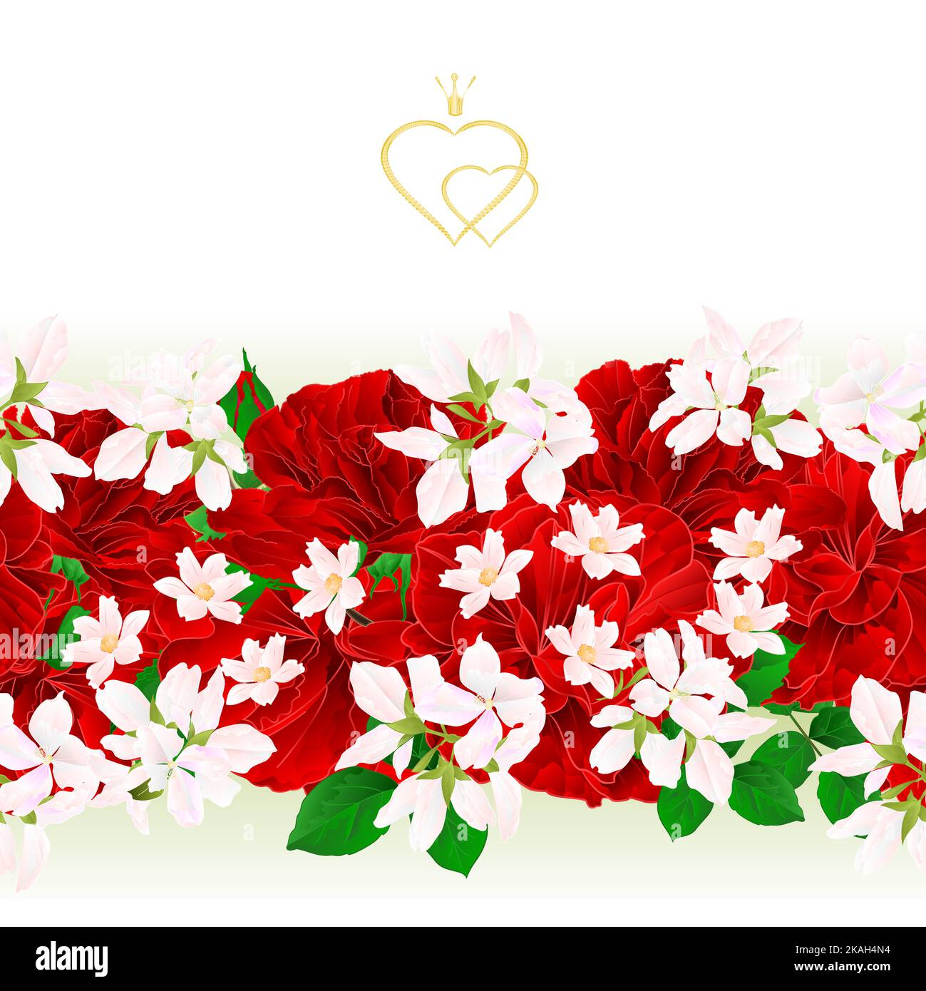 Floral border seamless background red roses with a bud vintage festive ...