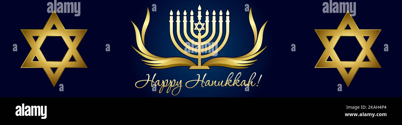 Happy Hanukkah, golden menorah for social media banner. Jewish holiday ...