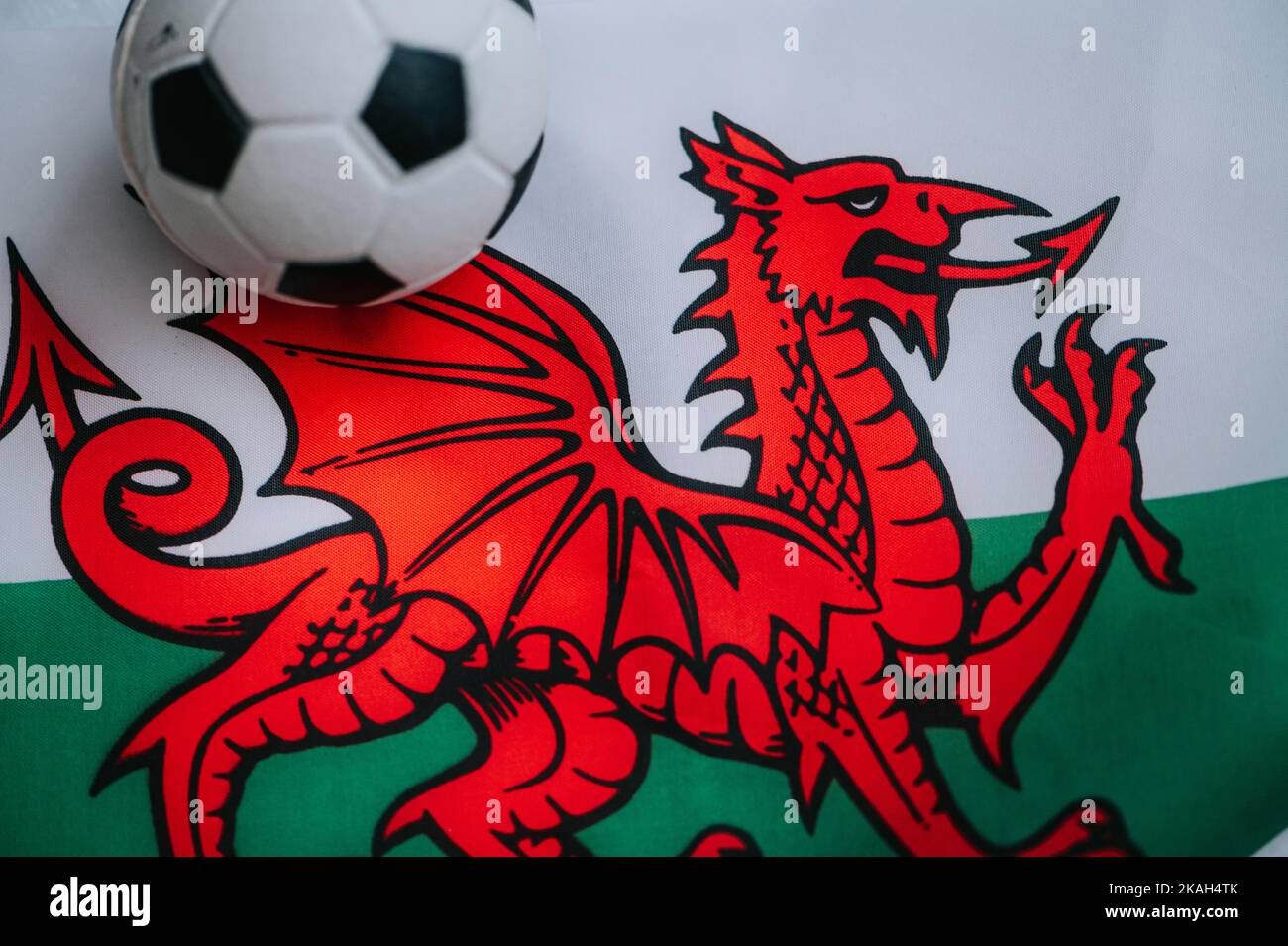 Wales national football team. National Flag on green grass and soccer ...