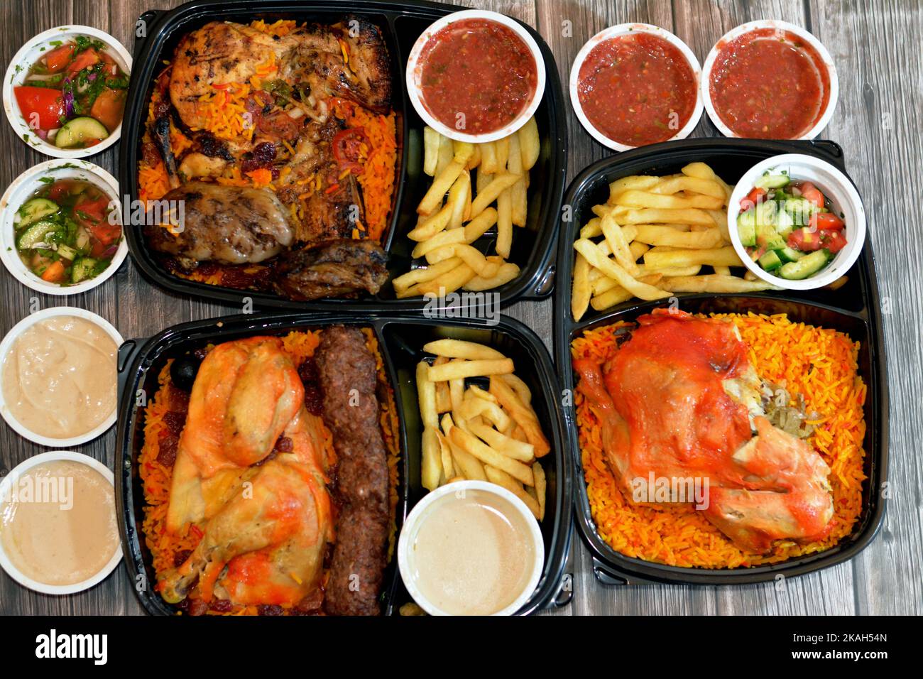 Traditional gulf food cuisine background of Yemen chicken mandi with ...