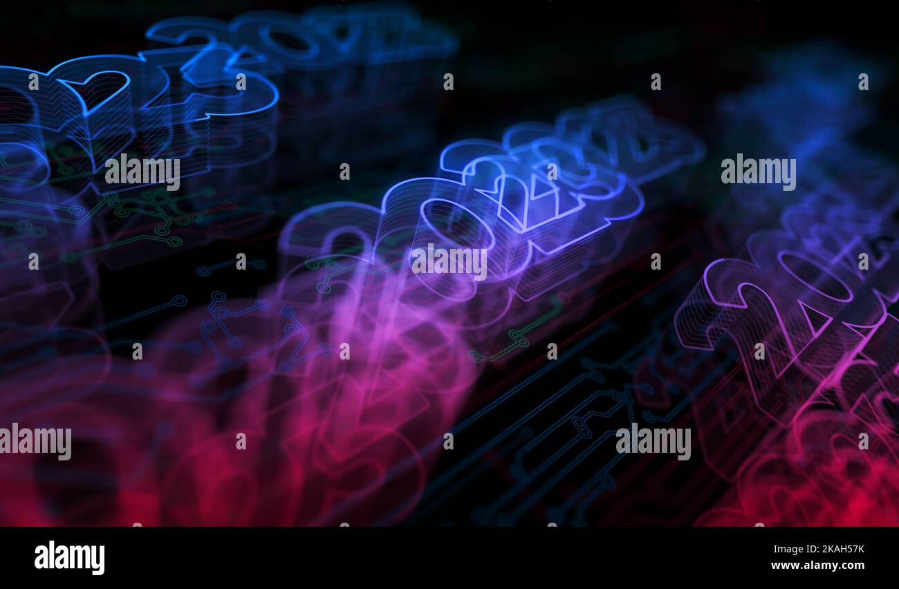 2023 year futuristic new neon symbol digital concept. Network, cyber ...