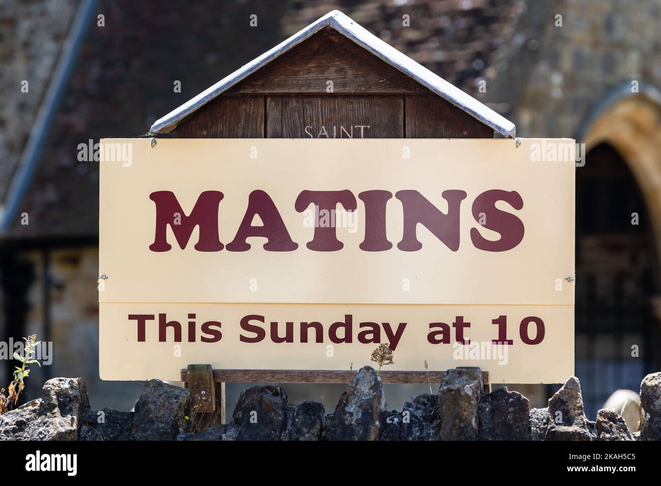 Matins sign outside church - England, UK Stock Photo - Alamy