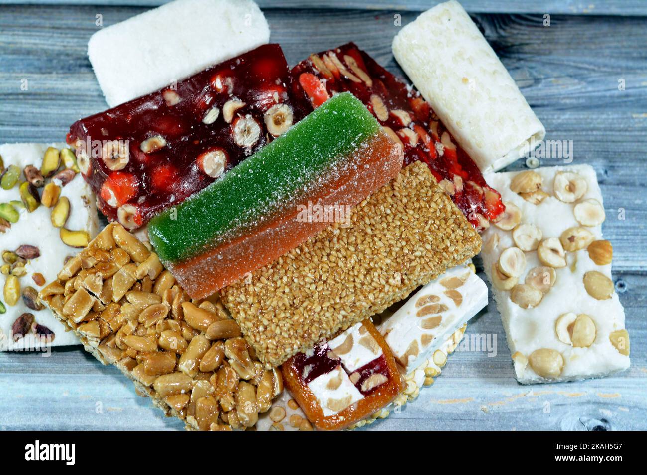 Collection of Arabian sweet candies with nuts, peanuts, hazelnuts and ...