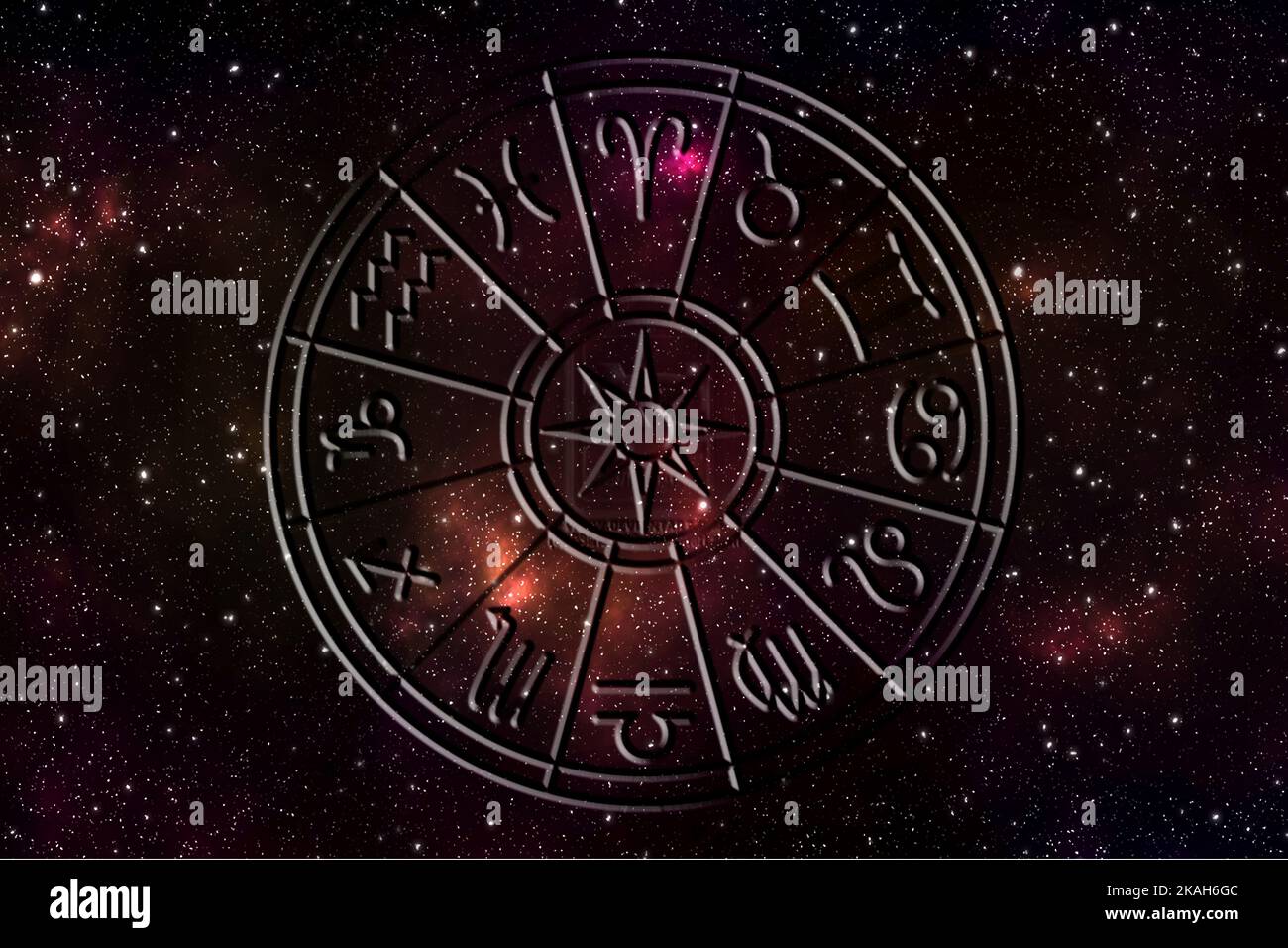Zodiac signs inside of horoscope circle. Astrology in the sky with many ...