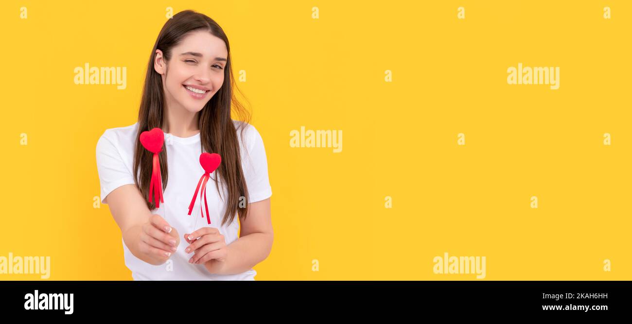 Woman isolated face portrait, banner with copy space. happy lady in ...