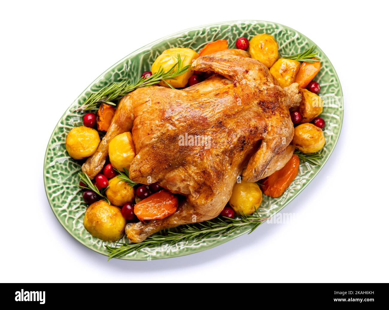 Thanksgiving turkey with potatoes and carrot. Isolated on white flat ...