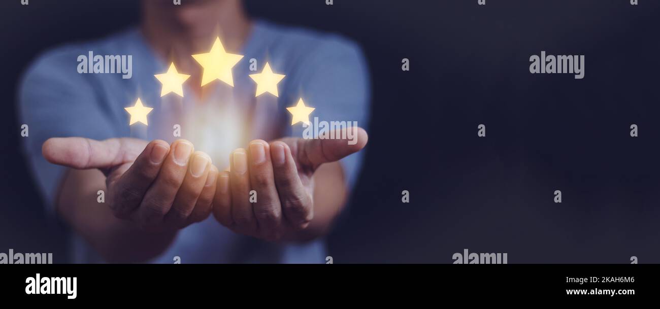 Customer evaluation feedback. men in suit Giving Positive Review for ...