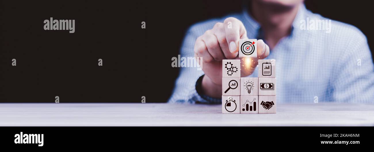 business strategy, Action plan, Goal and target, hand stack woods block ... business strategy, Action plan, Goal and target, hand stack woods block ...