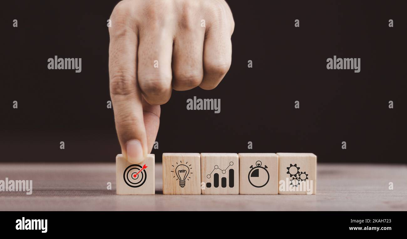 business strategy, Action plan, Goal and target, hand stack woods block ... business strategy, Action plan, Goal and target, hand stack woods block ...