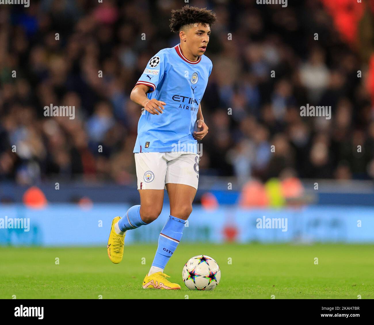 Rico Lewis #82 of Manchester City in action during the UEFA Champions ...
