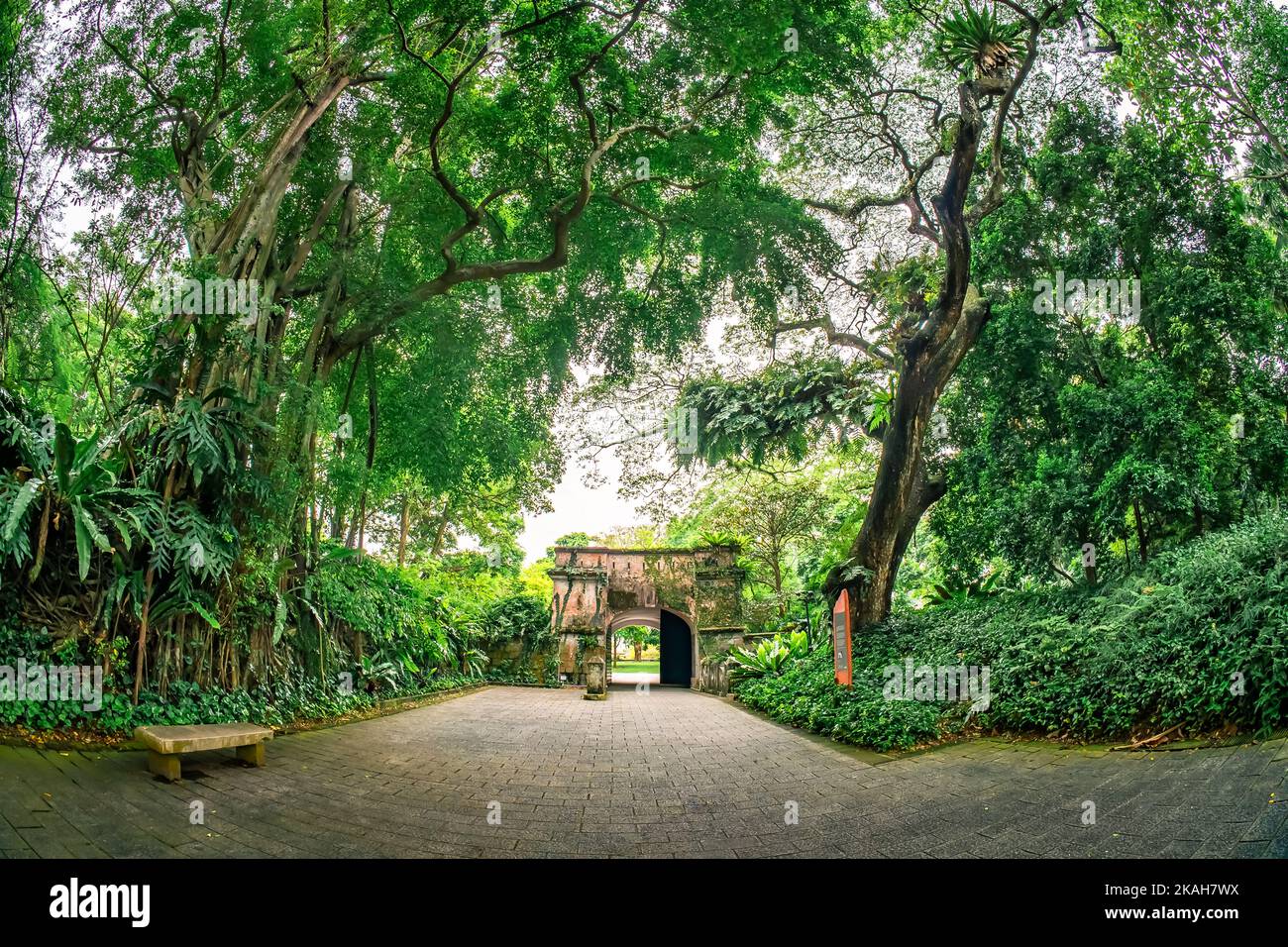 Fort Gate at Fort Canning Park. This park is an iconic hilltop landmark ...