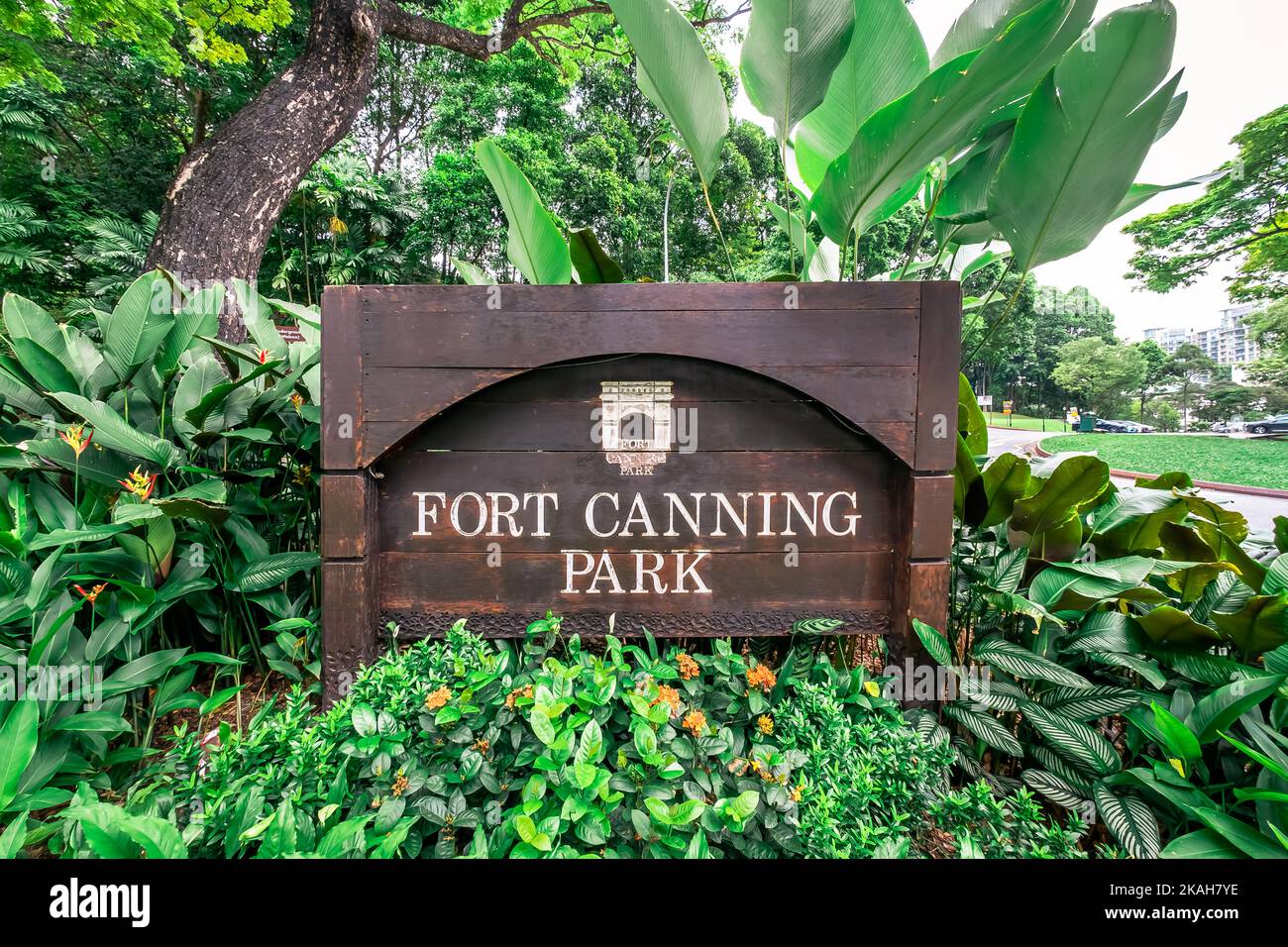 Sign Board at Fort Canning Park. This park is an iconic hilltop ...