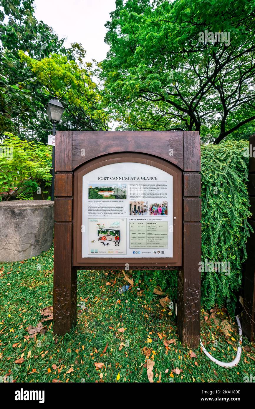 Direction Sign Board near Spiral Staircase at Fort Canning Park. This ...