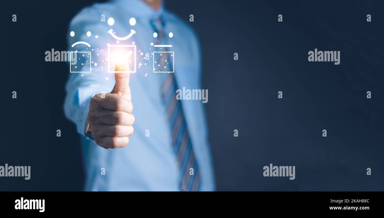 Customer Service and Satisfaction Concept Businessman is touching the ...