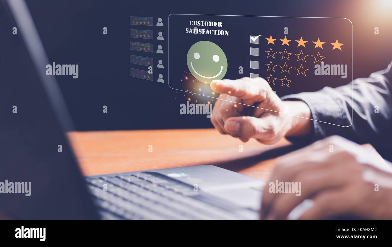 Customer review satisfaction feedback survey concept, User give rating to service experience on ...