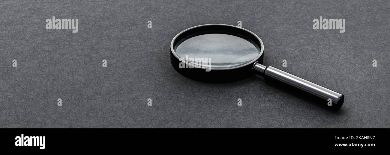 Magnifier Glass on Dark Background with Copy Space Stock Photo - Alamy