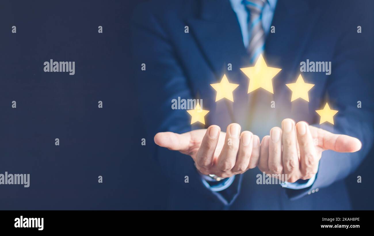 Customer evaluation feedback. men in suit Giving Positive Review for ...