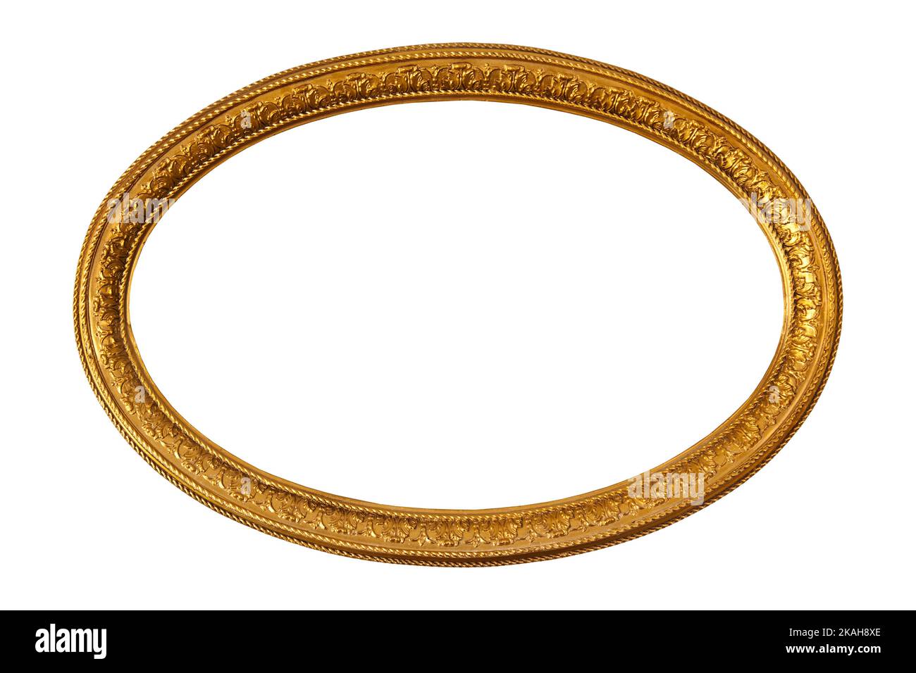 Oval empty transparent wooden and gold gilded ornamental frame ...