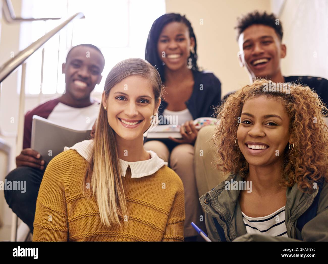 Friends are what make university fun. Cropped portrait of a group of ...