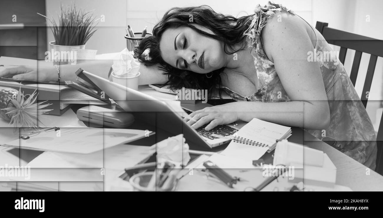 Messy cluttered office desk workspace Black and White Stock Photos ...