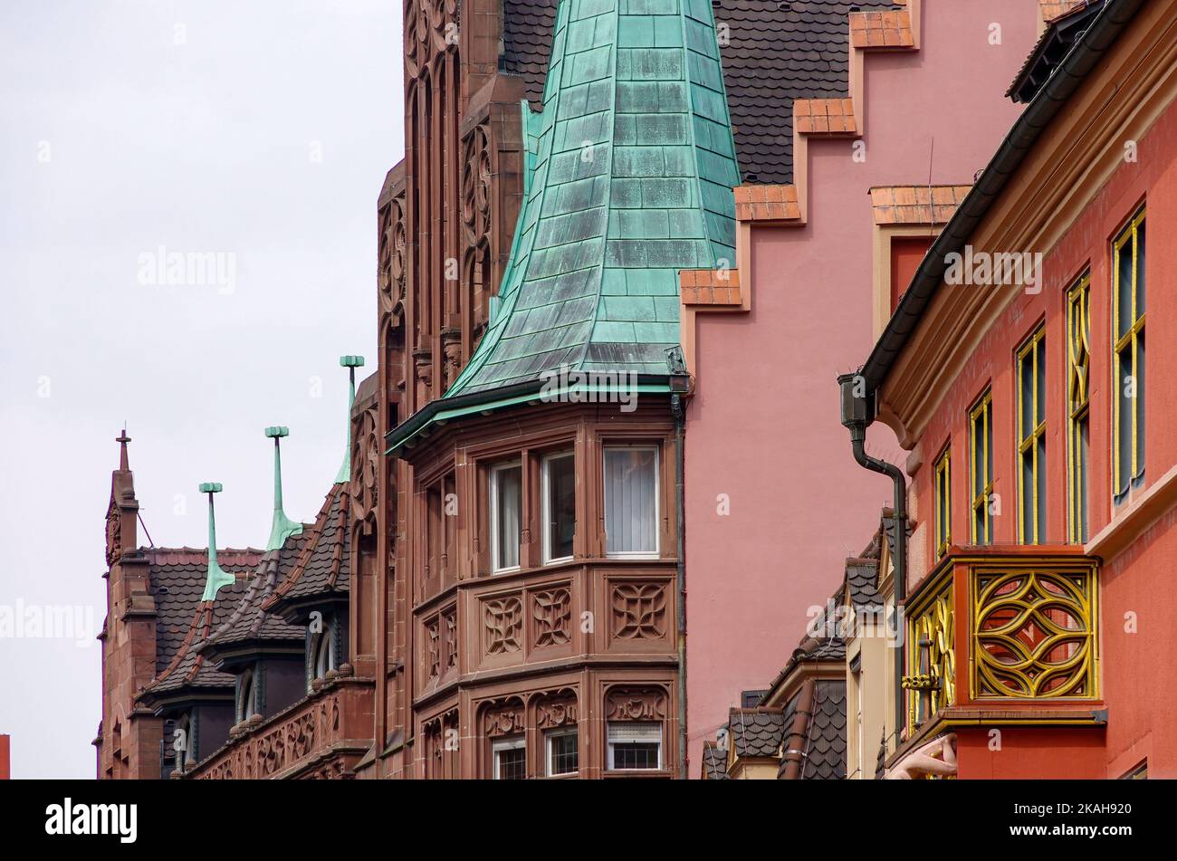 Authentic buildings structure in the historic Old Town of Freiburg im ...