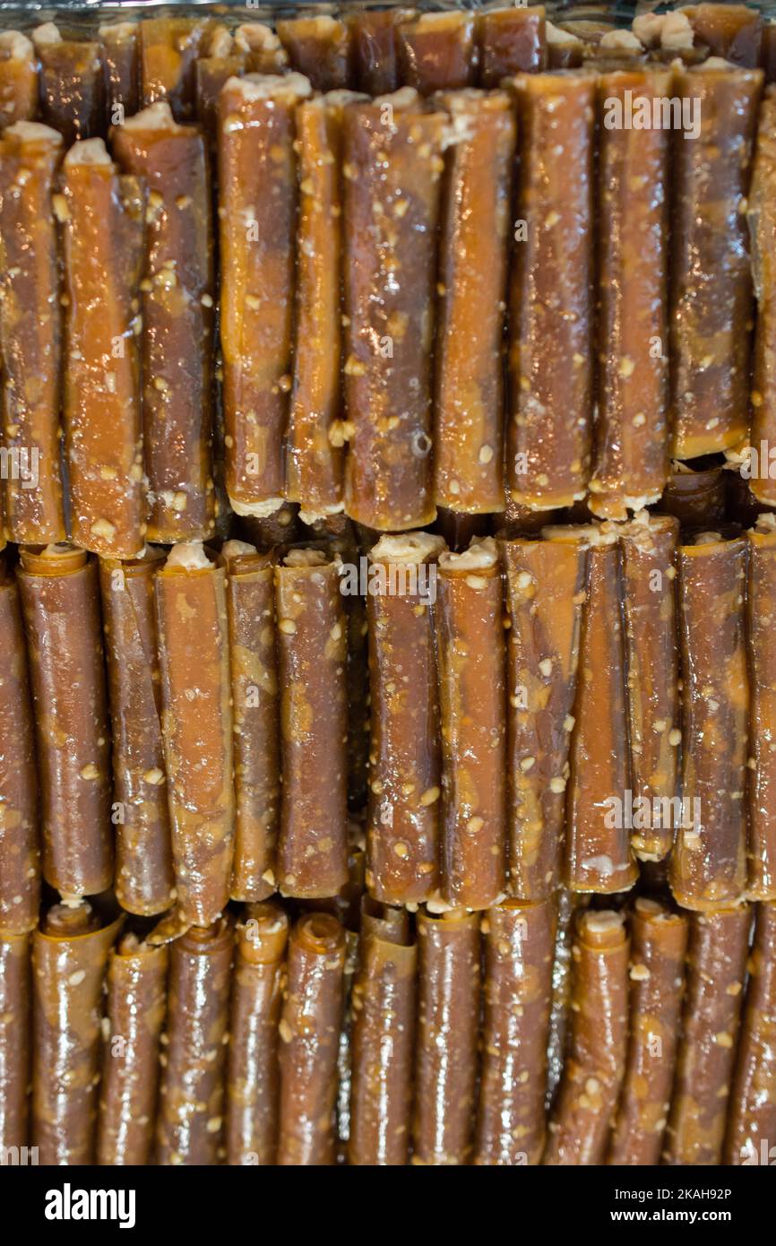 Turkish style fruit dried pulp as snack food Stock Photo - Alamy
