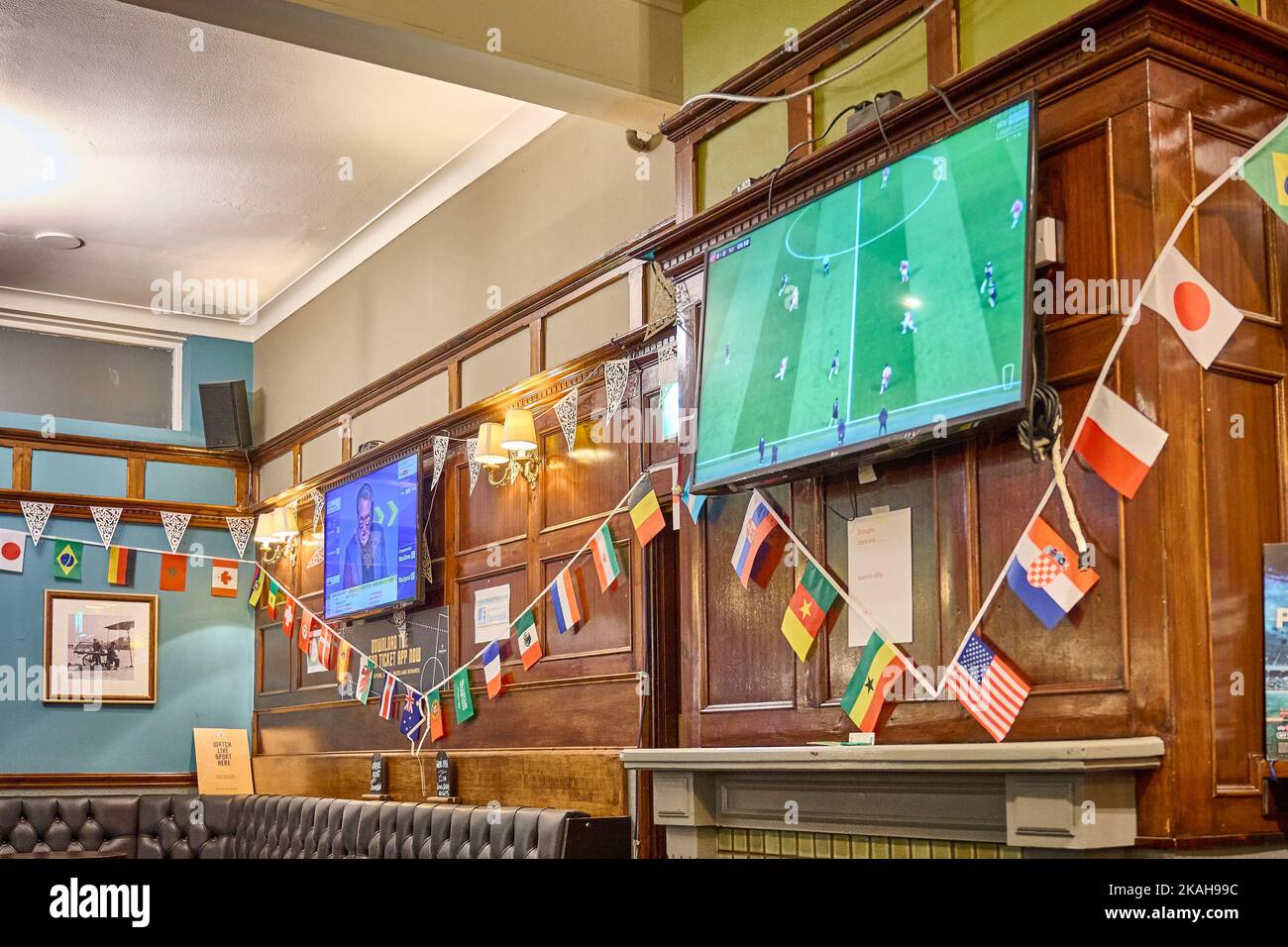 pub interior ready for the World Cup 2022 Stock Photo - Alamy