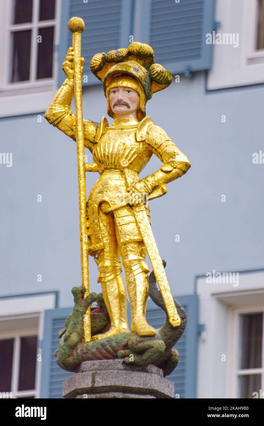 Statue of St. George standing on the defeated dragon, St. George's ...