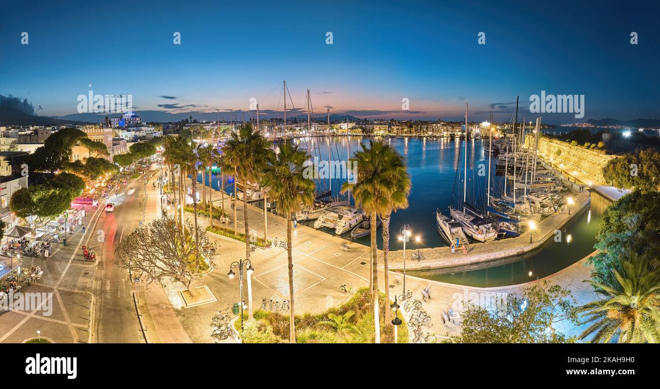 Port of Kos. Kos Island, Greece. Panoramic, early evening aerial view ...