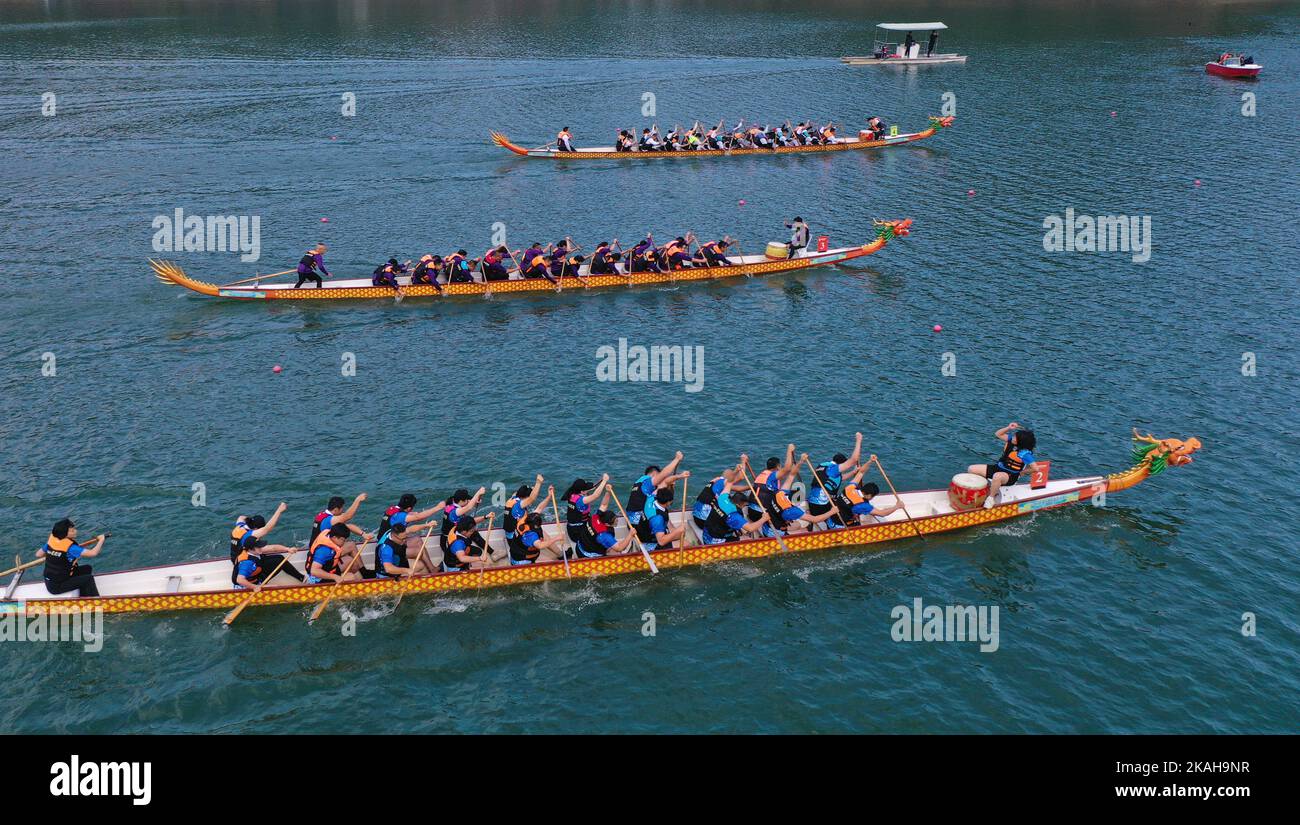 Aerial photos show the 8th National Games Dragon Boat Competition ...