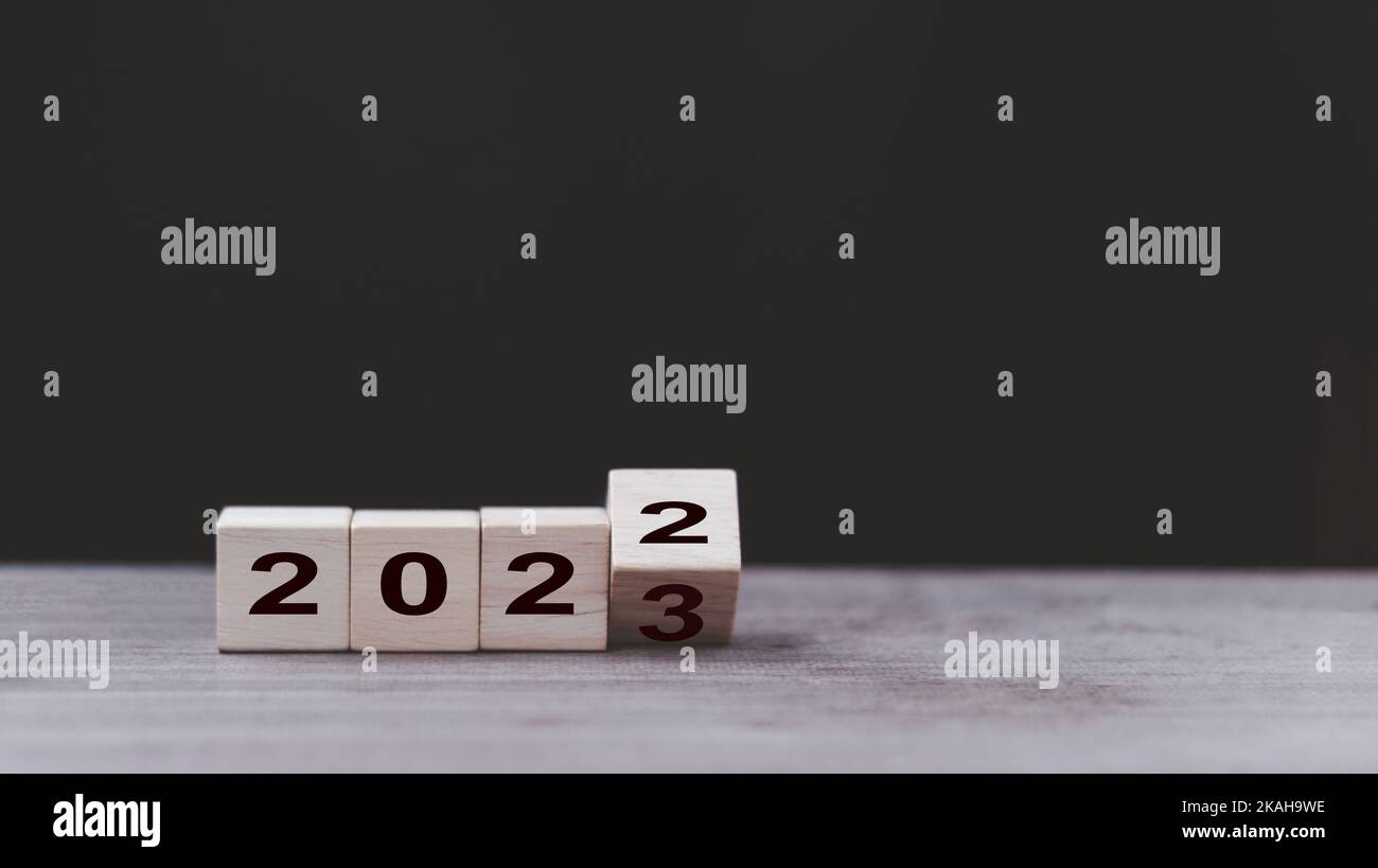 2023 happy new year concept banner. Flipping the 2022 to 2023 year ...
