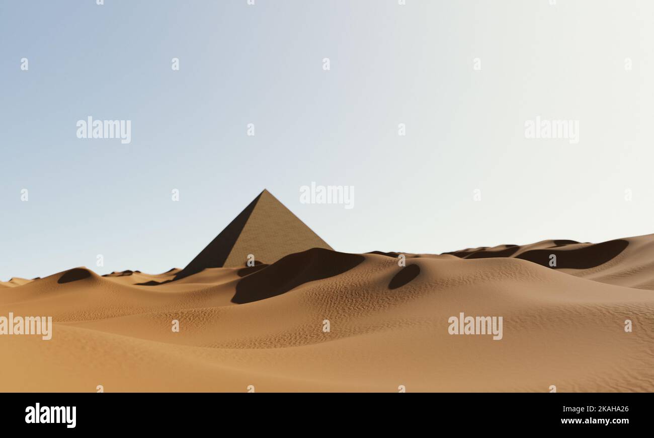 Surreal desert landscape with pyramid. 3D rendering Stock Photo - Alamy