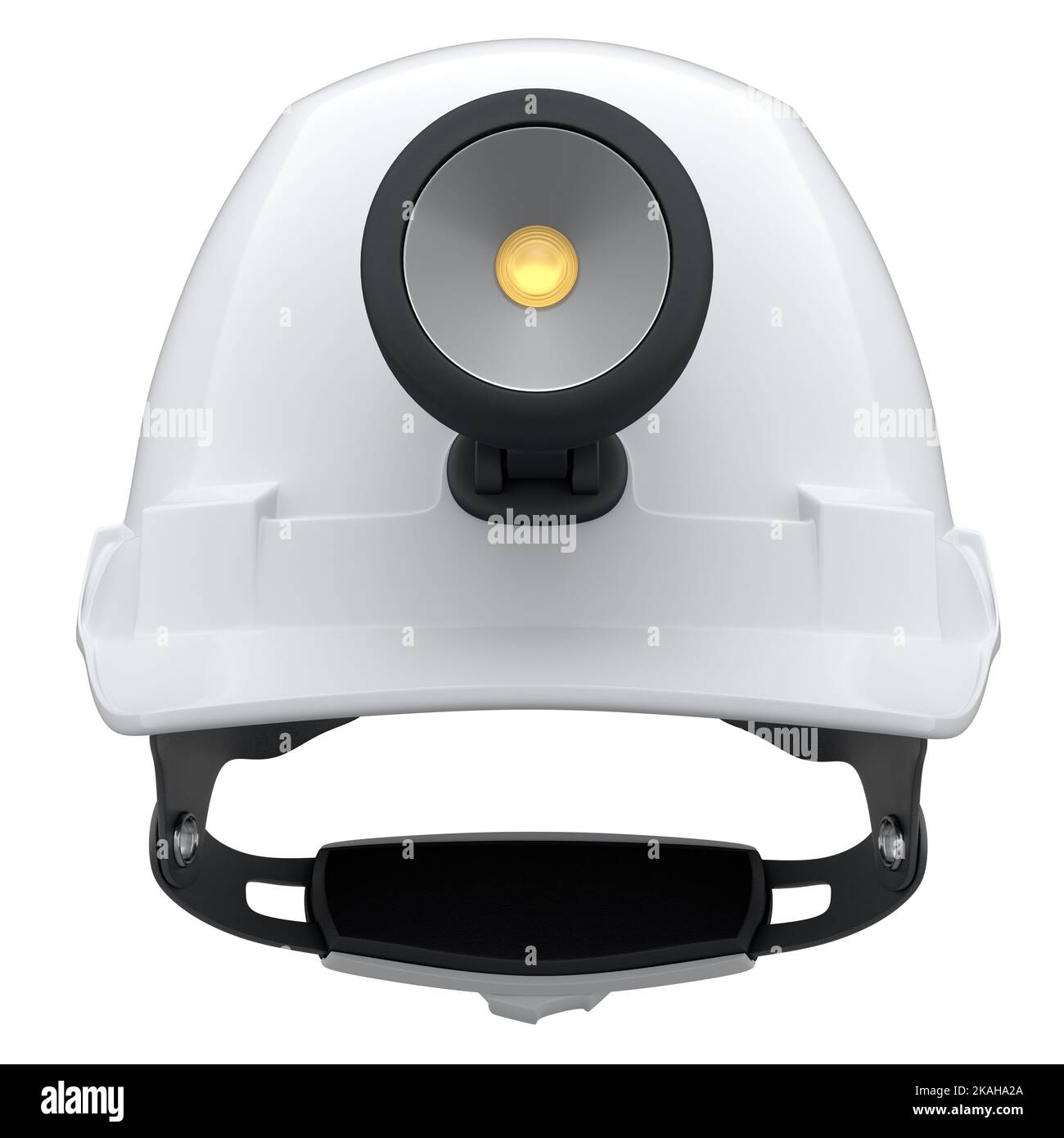 White safety helmet or hard cap with flashlight isolated on white ...