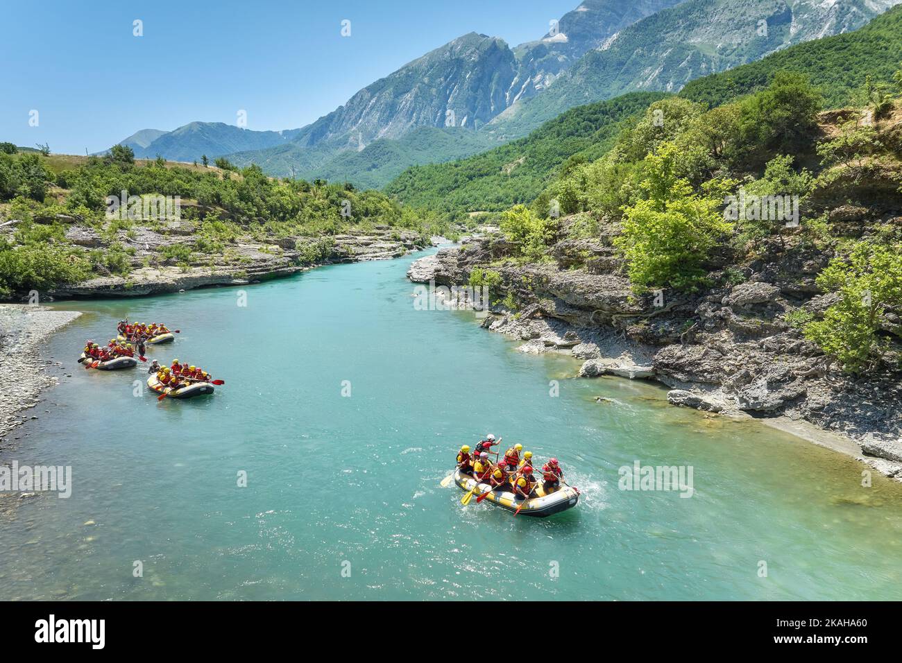 White water rafting. Adventure and sport. A yellow raft floating among ...