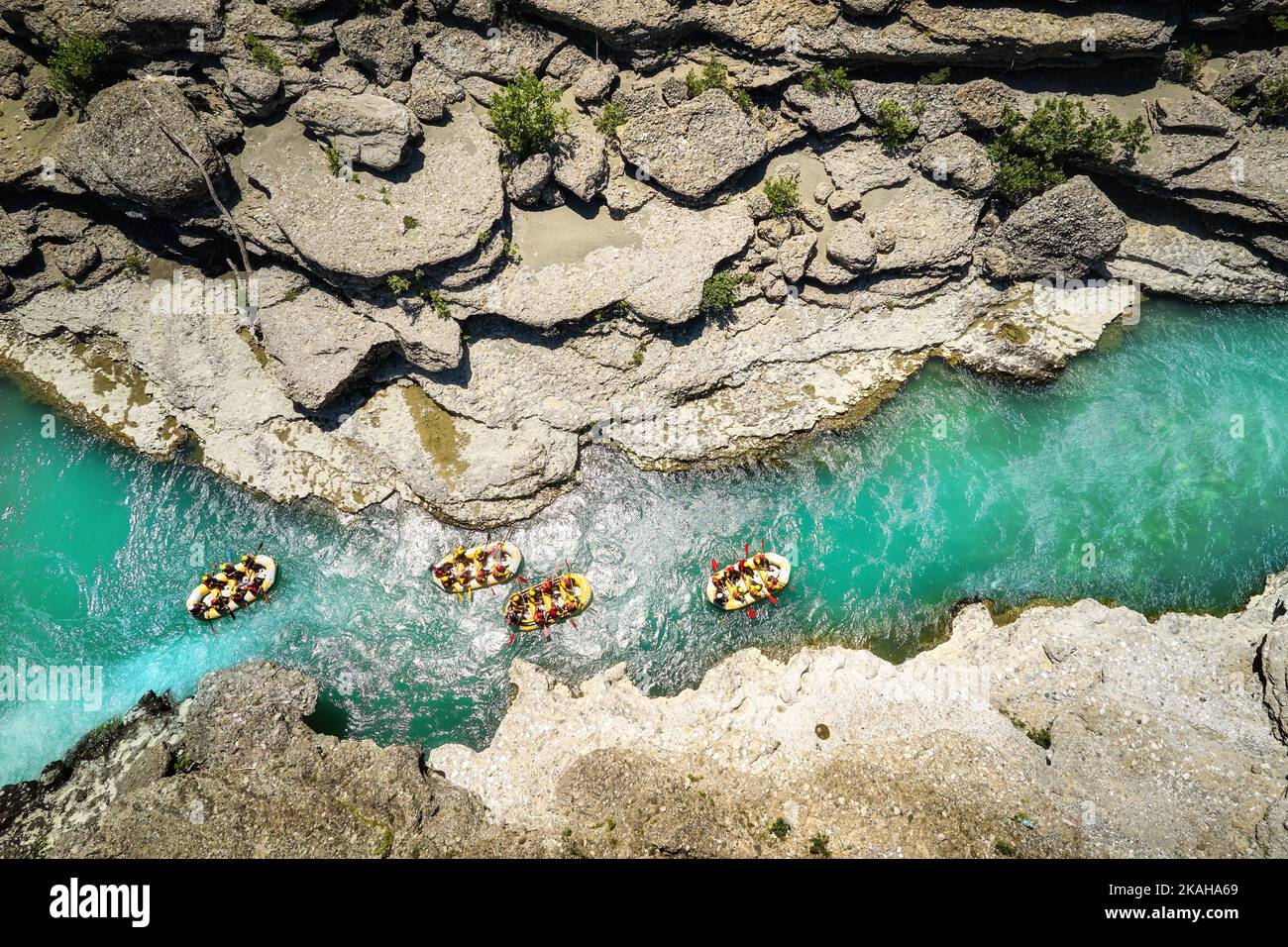 White water rafting. Adventure and sport. A yellow raft floating among ...