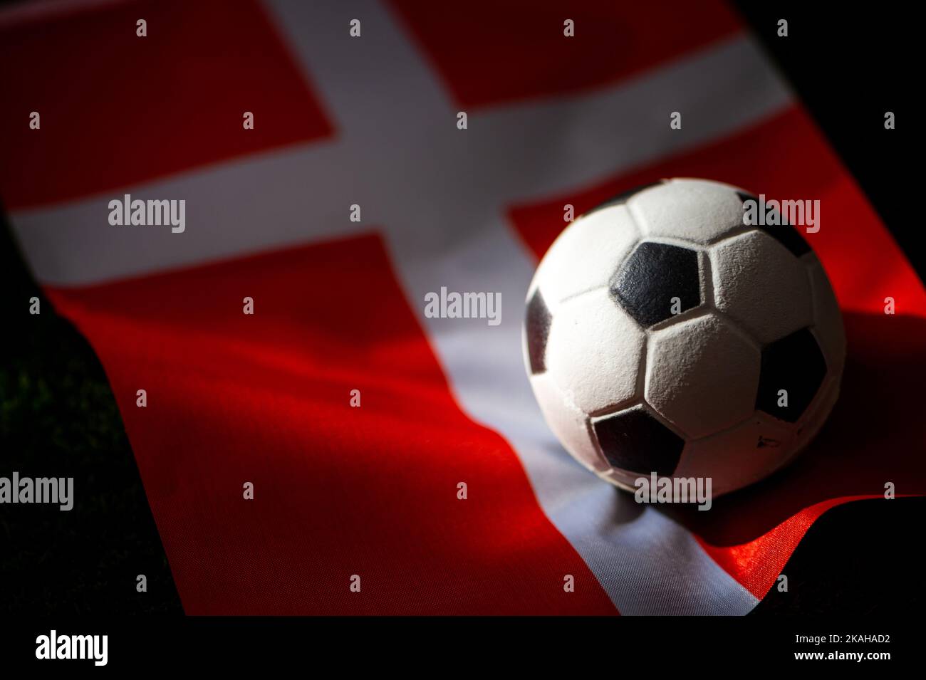 Denmark national football team. National Flag on green grass and soccer ...