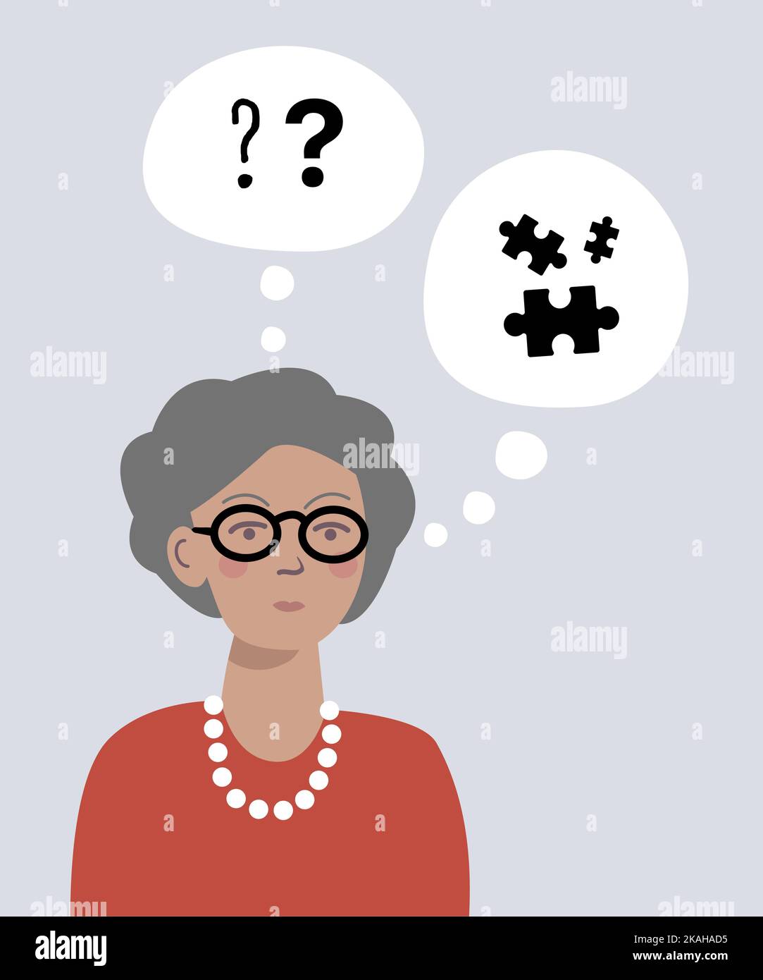 Confused Elderly Woman Alzheimers Disease Dementia Stock Vector