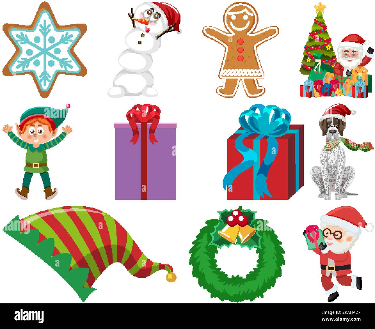 Christmas characters and elements set illustration Stock Vector Image ...